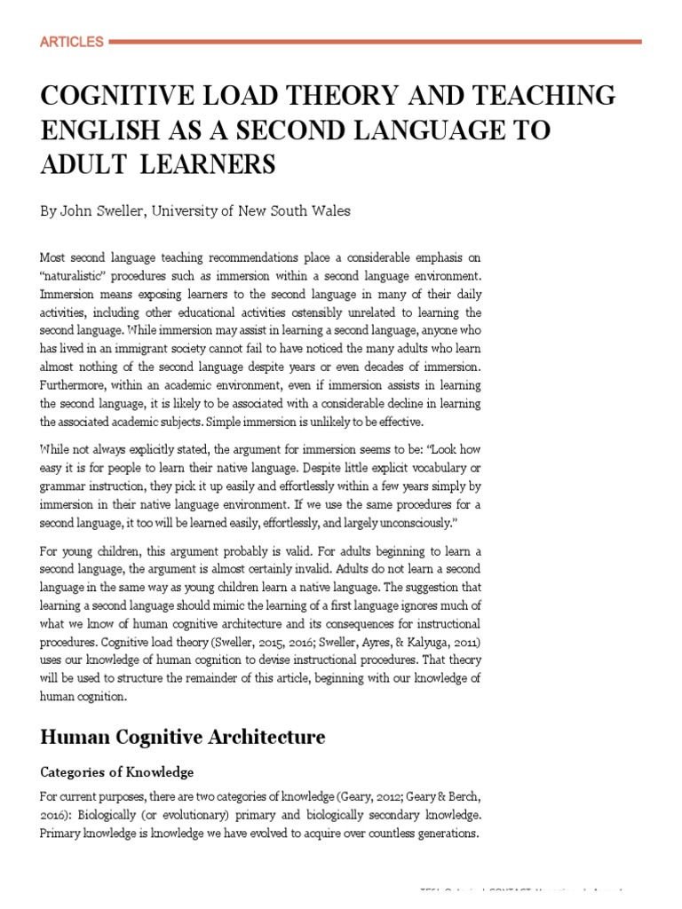 Cognitive Load Theory for Teaching Adults ESL | PDF | Second Language | Learning