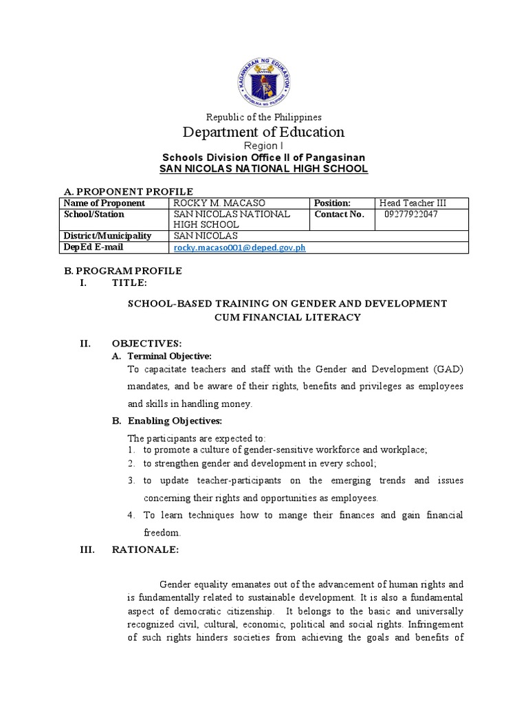 Enclosure No. 2 Revised L D Form For INSET | PDF | Gender And ...