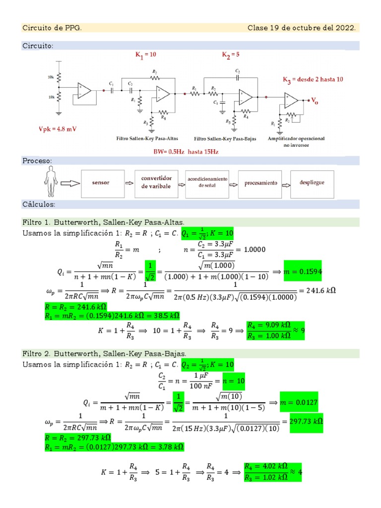 PPG and EMG Filter Circuit Calculations | PDF