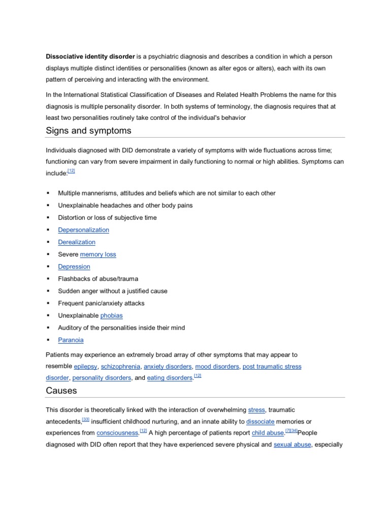 Dissociative Identity Disorder | PDF | Diagnostic And Statistical ...