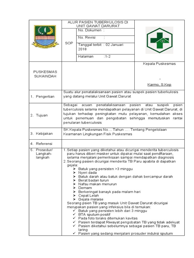 Sop Alur Pasien Tuberkulosis Di Unit Gawat Darurat | PDF | Sains ...