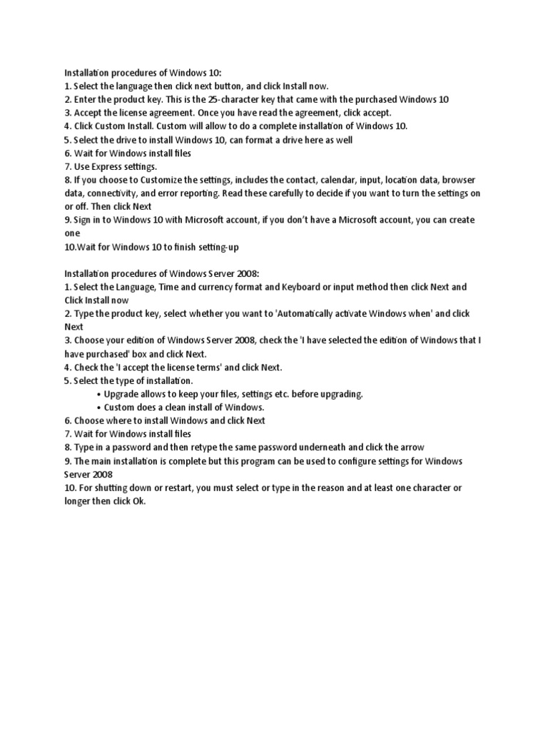 Installation Procedures of Windows 10 | PDF