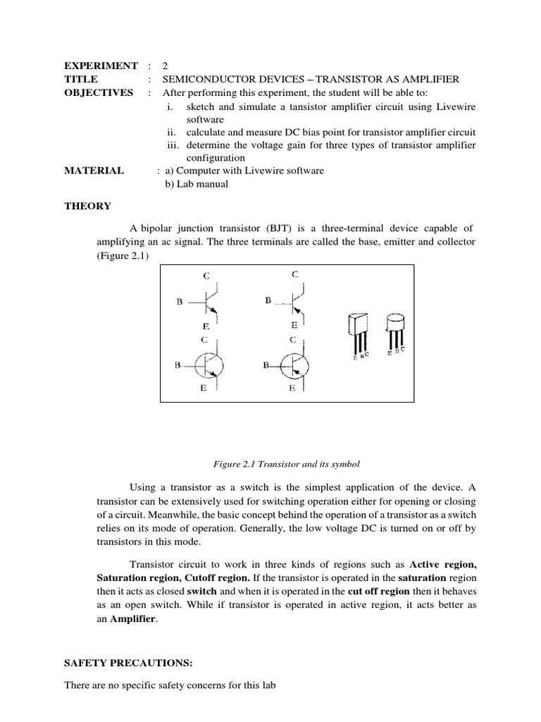 Transistor Amplifier Experiment Guide | PDF | Transistor | Amplifier