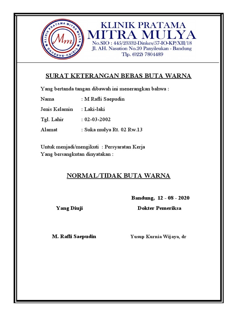 Surat Bebas Buta Warna Kerja | PDF