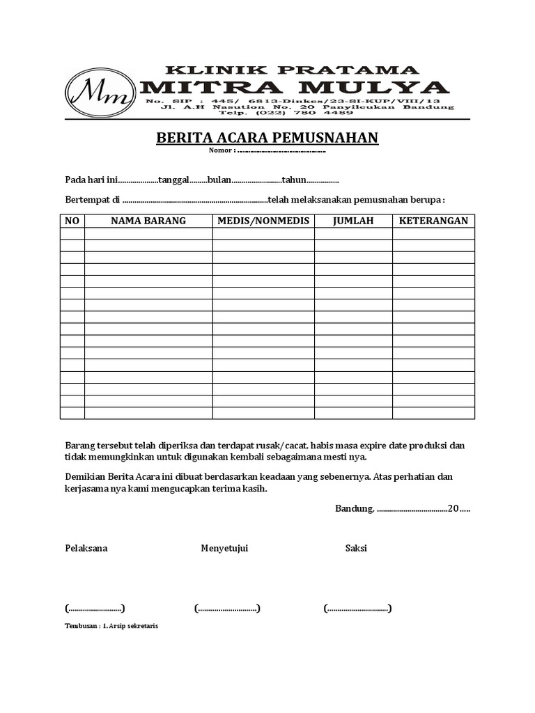 Pemusnahan Barang Medis dan Non Medis | PDF