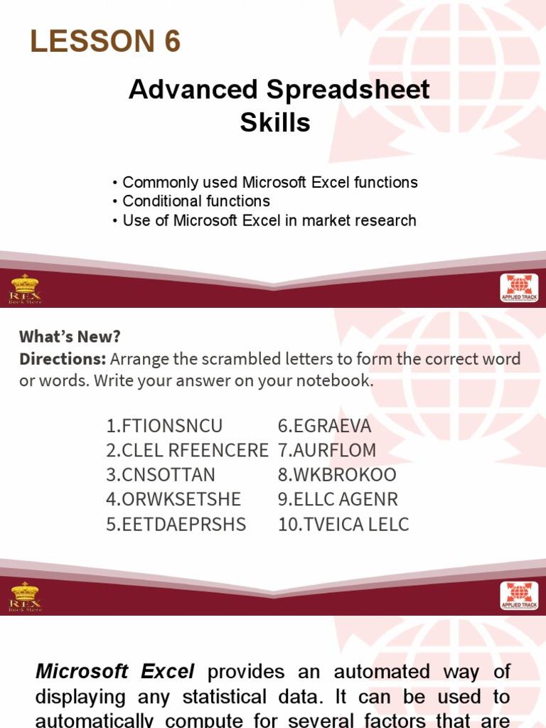 L6 Advanced Spreadsheet Skills-Teacher | PDF