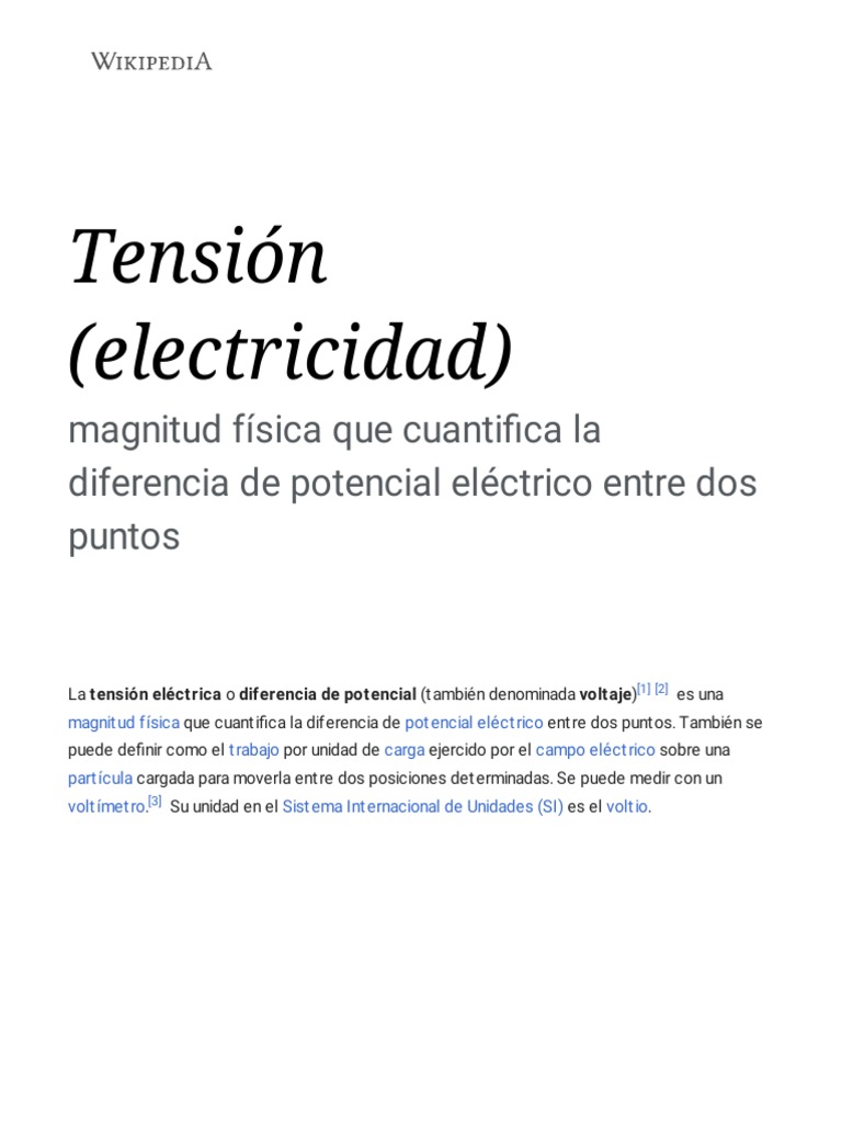 Tensión (Electricidad) - Wikipedia, La Enciclopedia Libre | PDF