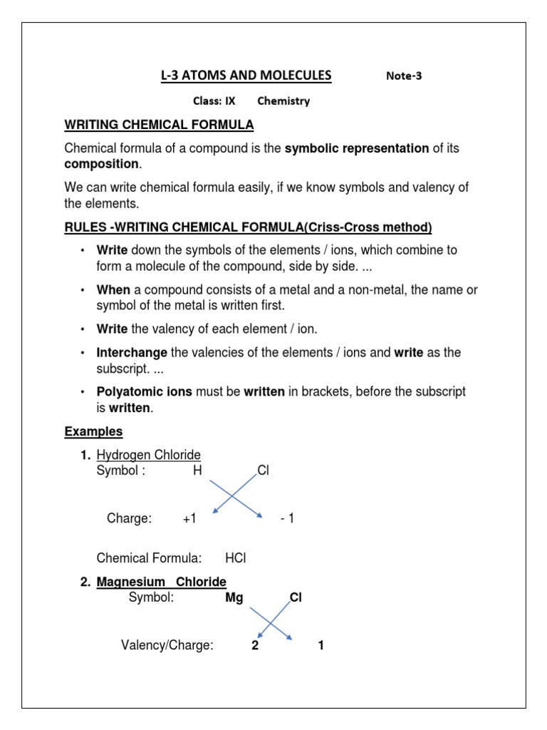 L-3 Notes-3 Writing Chemical Formula | PDF