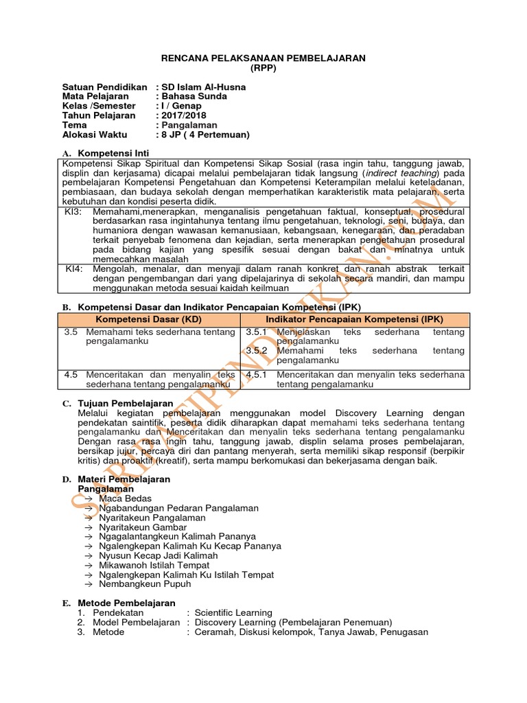 Toaz - Info Edocsite RPP Bahasa Sunda Kelas 1 SD Kurikulum2013 Revisi PR | PDF