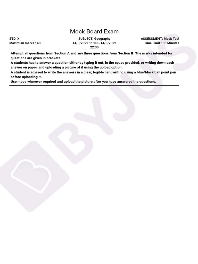 ICSE Class 10 Geography Mock Exam 2022 | PDF | Agriculture | Nature