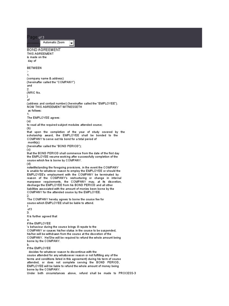 Employee Bond Agreement Template | PDF | Government | Business