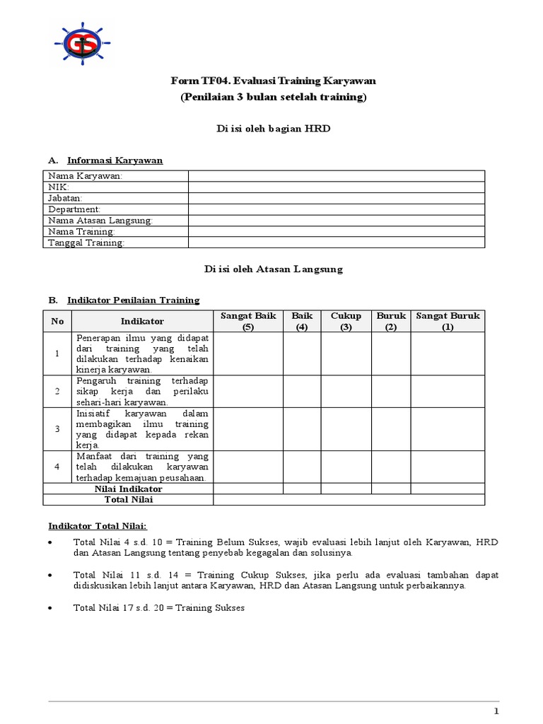TF.04 Form Evaluasi Training Karyawan | PDF