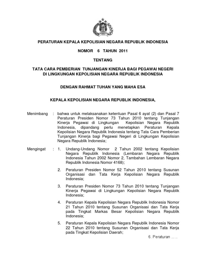 Perkap Nomor 6 Tahun 2o11 | PDF