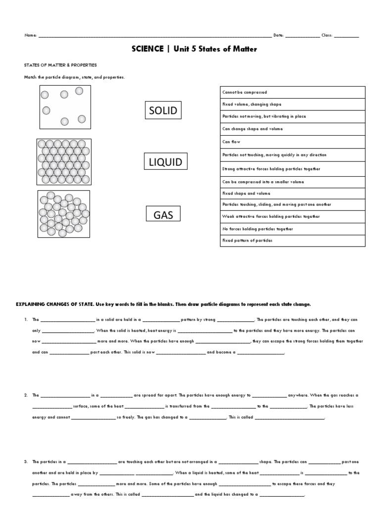 States of Matter Worksheet for Grade 7 | PDF | Gases | Liquids