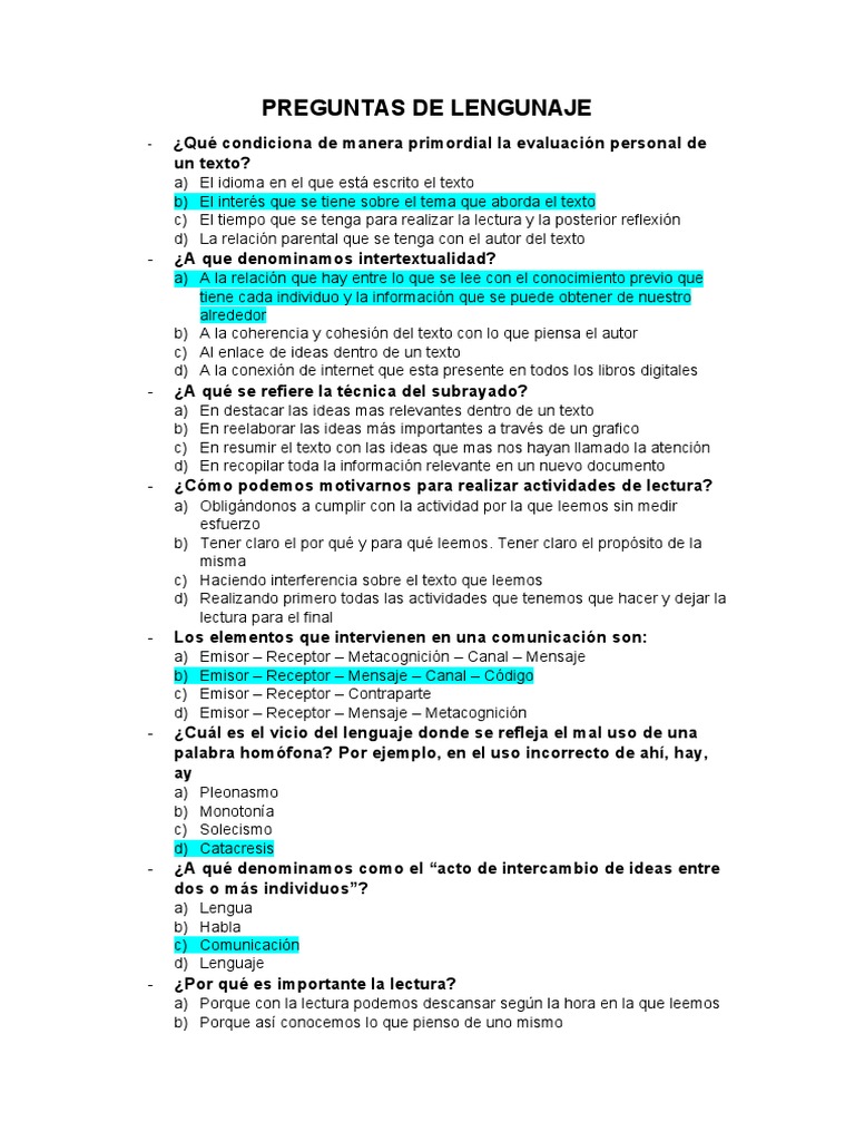 Preguntas de Lenguaje itb | PDF | Comunicación | Lingüística