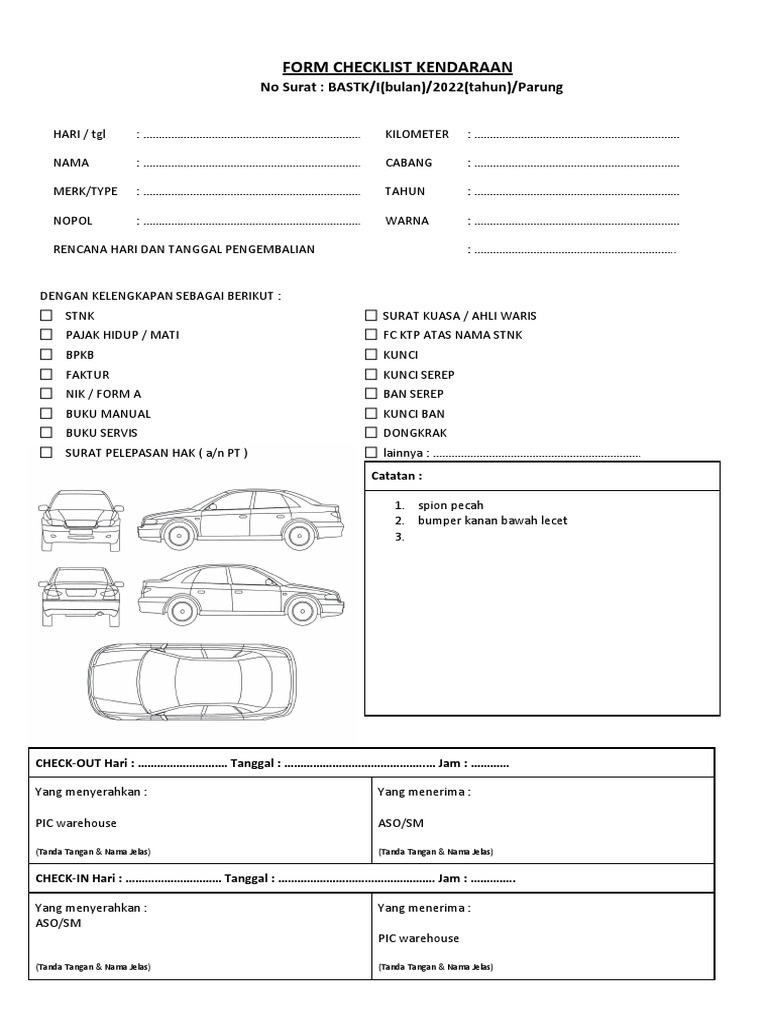 FORM CEKLIST KENDARAAN Dan BPKB | PDF | Pengelolaan Keuangan & Uang