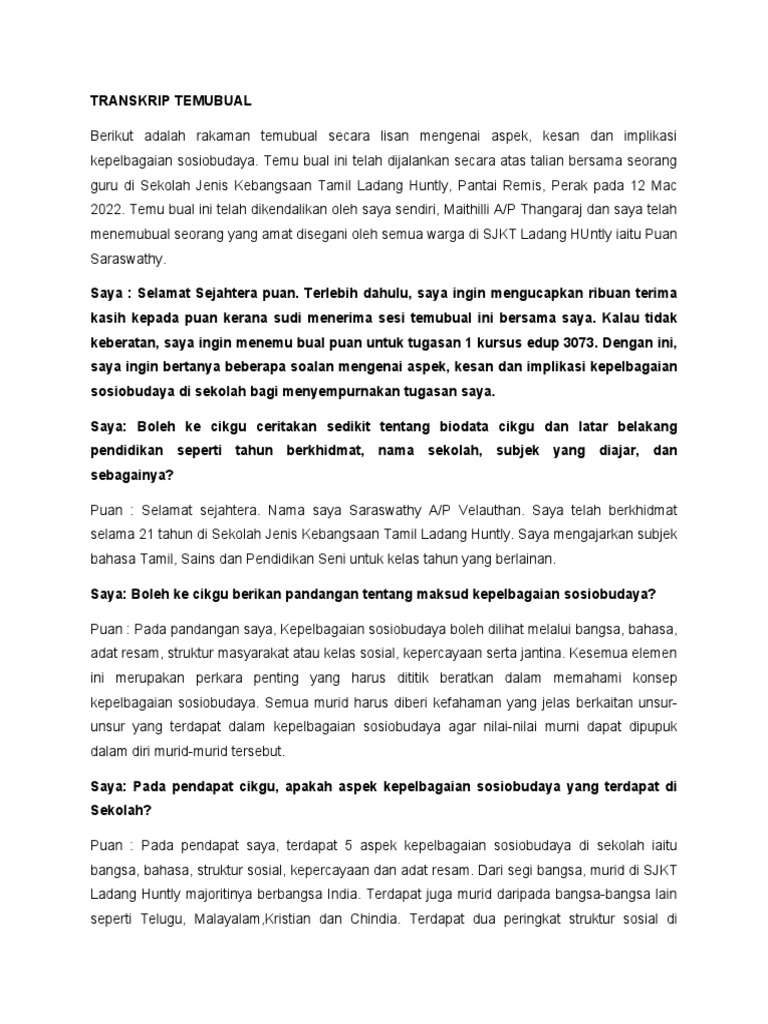 Transkrip Temu Bual | PDF
