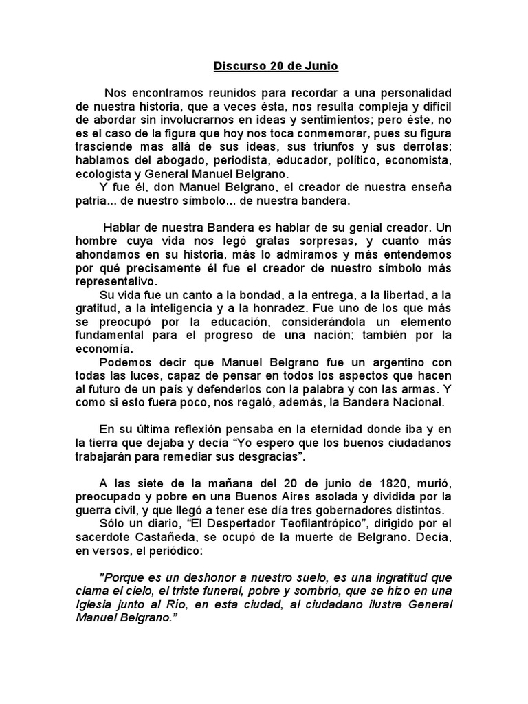 Discurso 20 de Junio | PDF