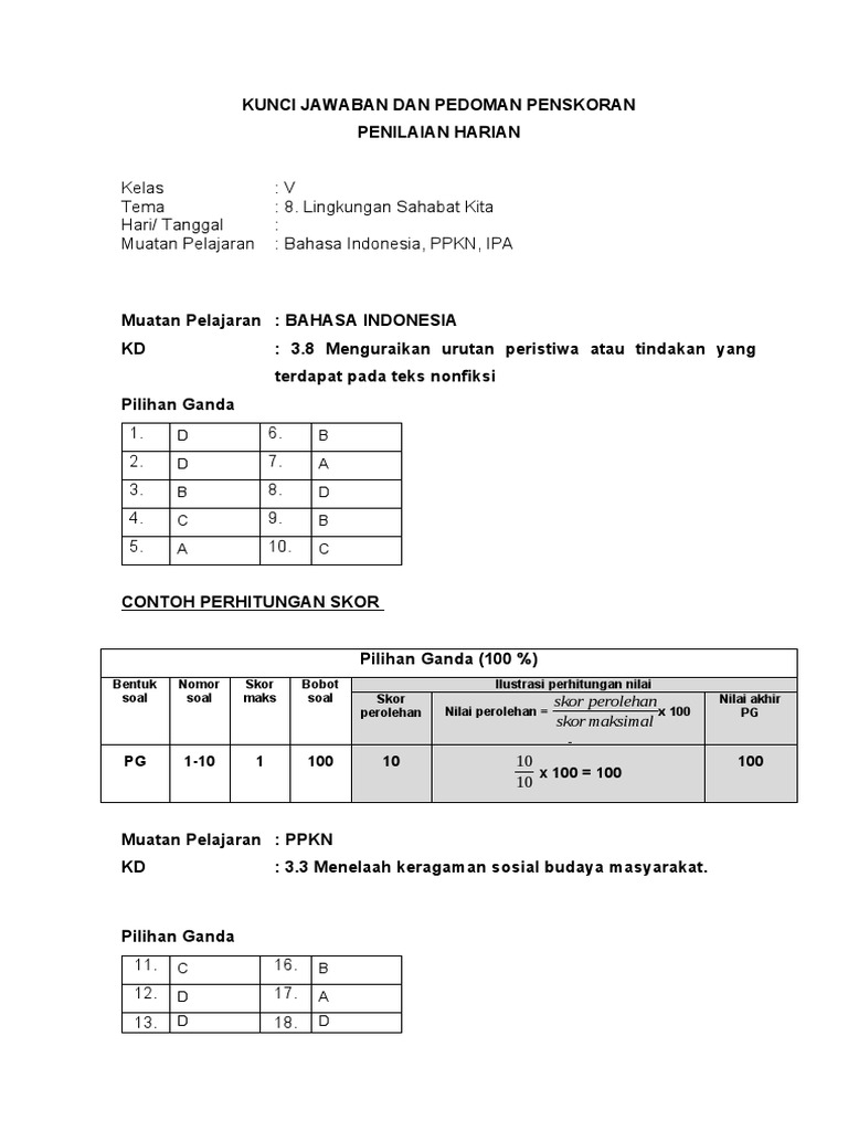 Kunci Jawaban Tema 8 B.indo, PPKN, Ipa | PDF