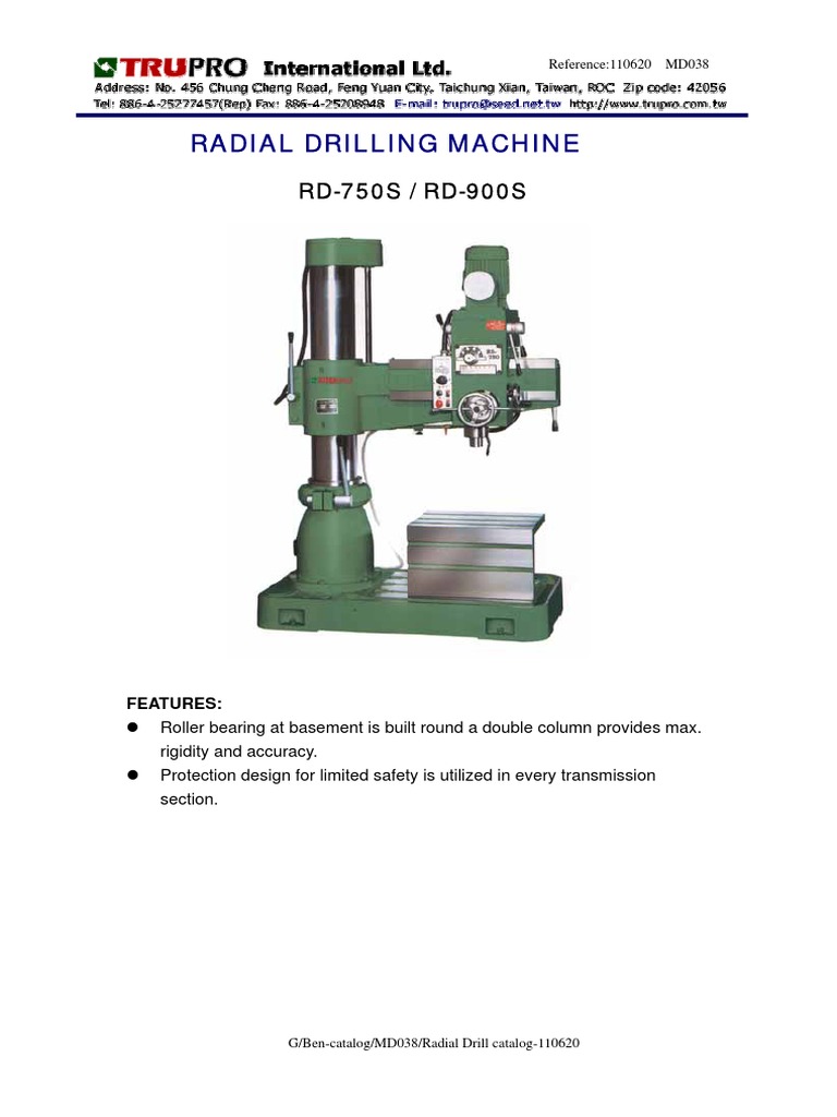 Radial Drilling Machine Specifications | PDF | Drill | Drilling