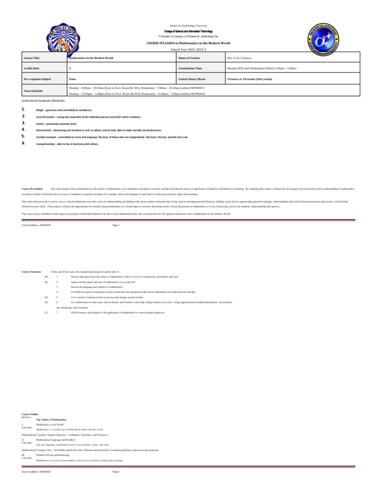Course-Outline - and Syllabus Matmod | PDF | Mathematics | Reason