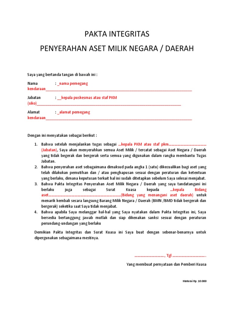 Draft Pakta Integritas | PDF