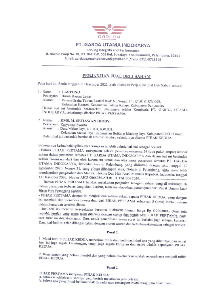 Perjanjian Jual Beli Saham | PDF