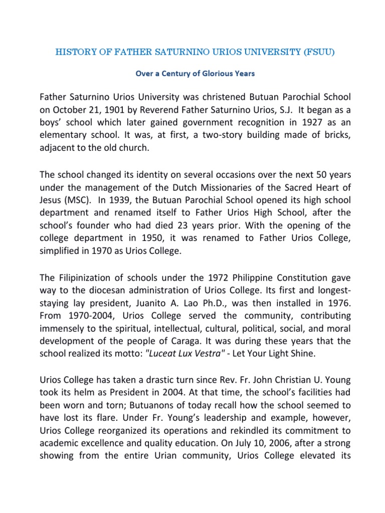 History of FSUU | PDF | Bachelor's Degree | Bachelor Of Science