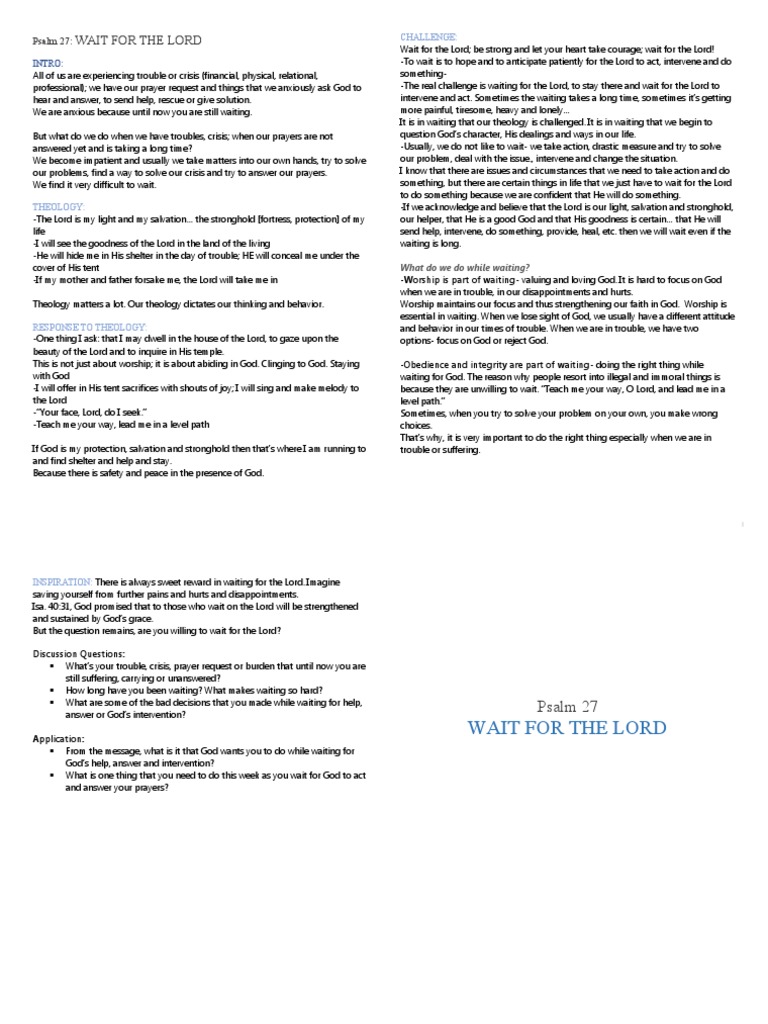 Psalm 27 Wait On The Lord | PDF | God | Prayer