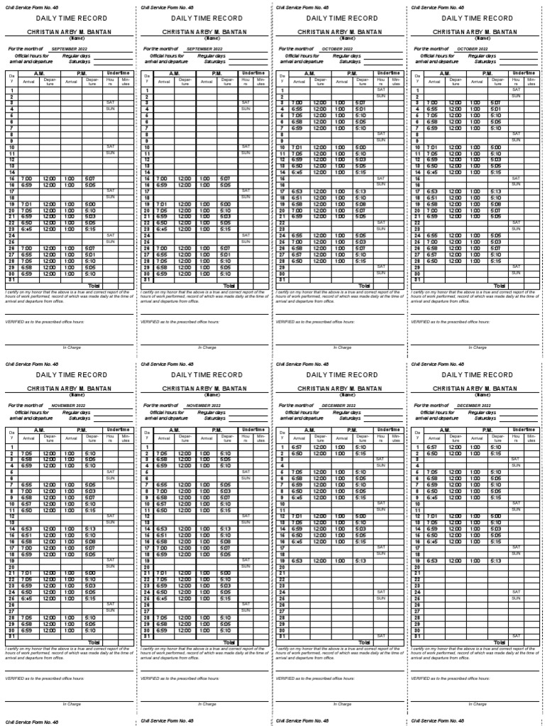 Digital Daily Time Record DTR October 2021 | PDF