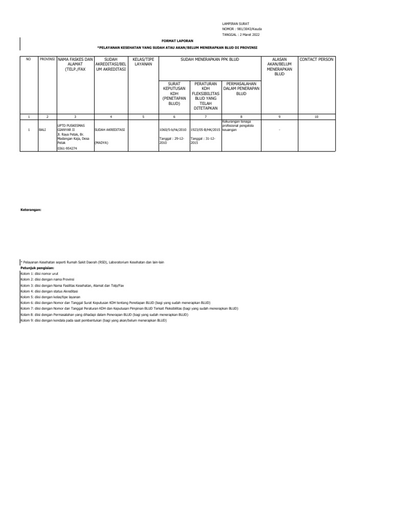 Data Blud UPTD Pusk. Gianyar II | PDF