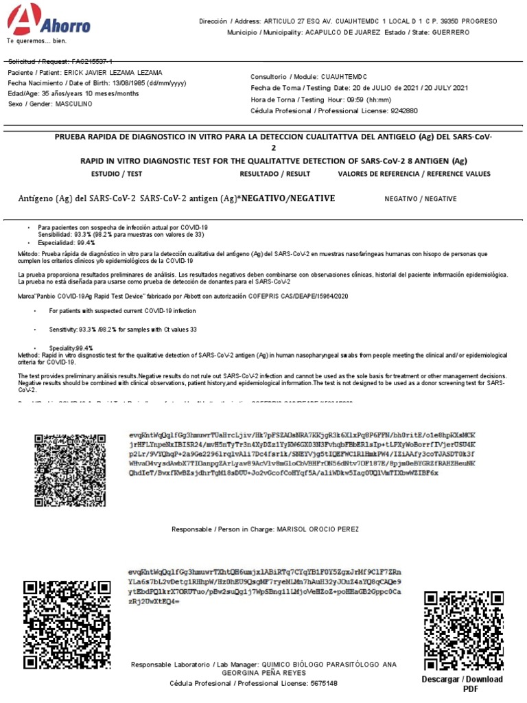 Prueba Covid Farmacia Del Ahorro EDIT | PDF | Inmunología | Ciencias de la Salud
