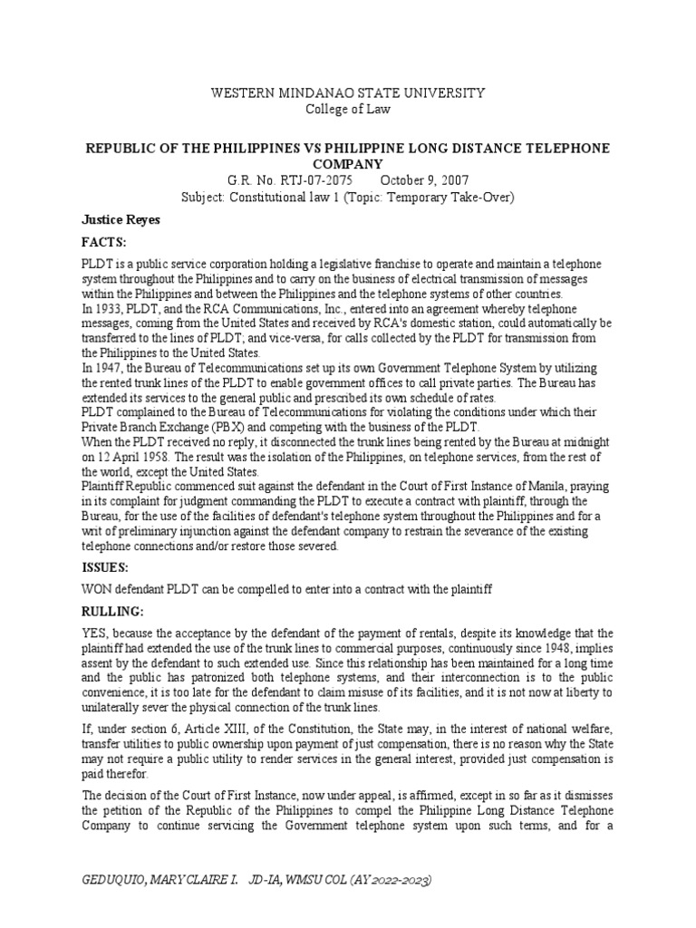 Republic VS PLDT | PDF | Philippines | Common Law