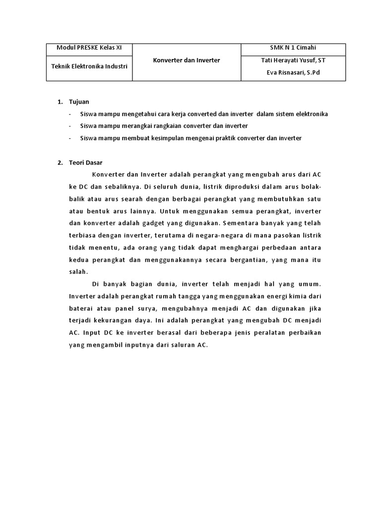 Jobsheet KONVERTER INVERTER PRESKE | PDF