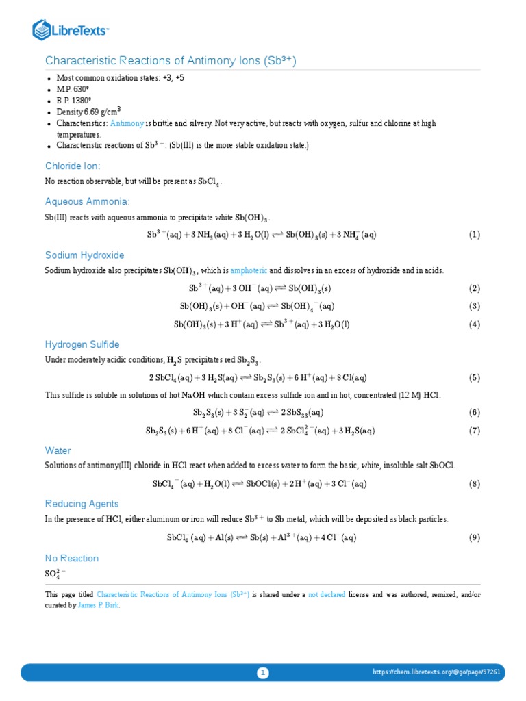 Antimony, Sb3 | PDF | Hydroxide | Chlorine