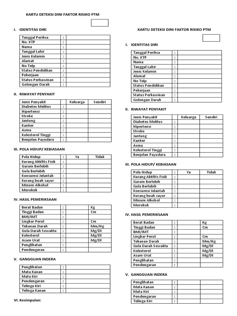 Kartu Deteksi Dini Faktor Risiko PTM | PDF