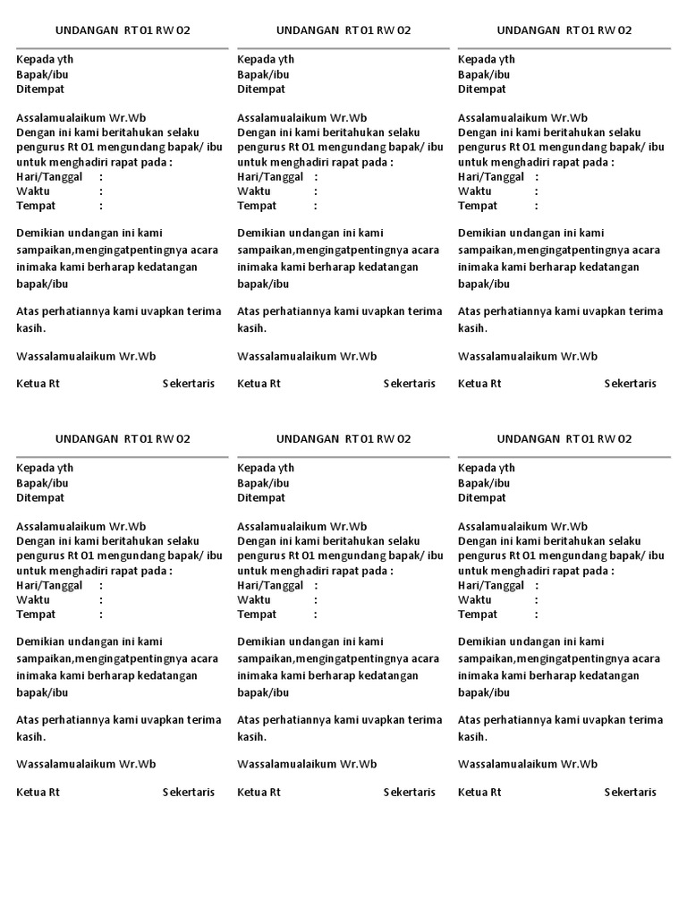 Undangan RT 01 RW 02 | PDF