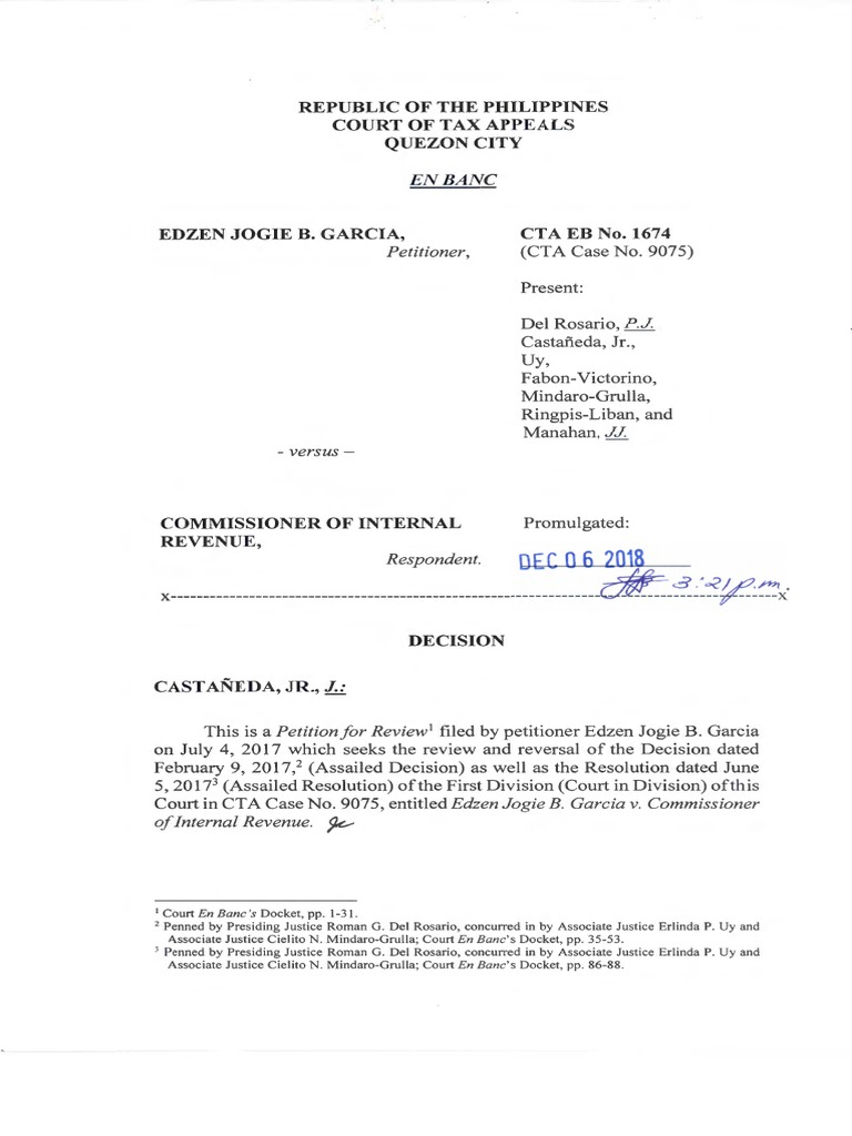 Philippine Tax Appeal: Garcia vs CIR | PDF | Taxes | Internal Revenue ...