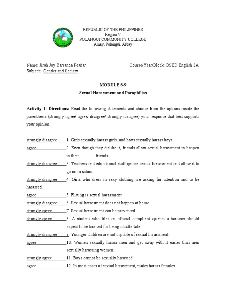 Module 8-9 (Gender and Society) | PDF | Sexual Harassment | Harassment