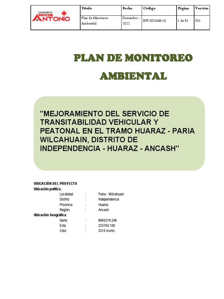 Plan de Monitoreo Ambiental | PDF | Mitigación del cambio climático | Entorno natural