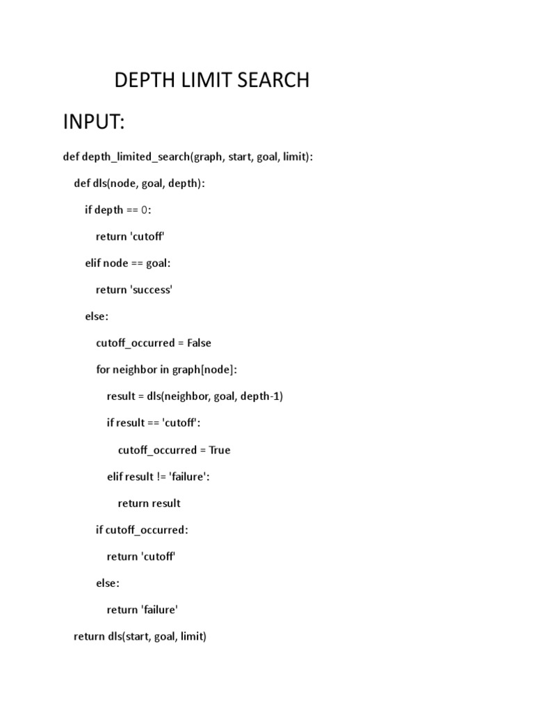 Depth Limit Search Input | PDF