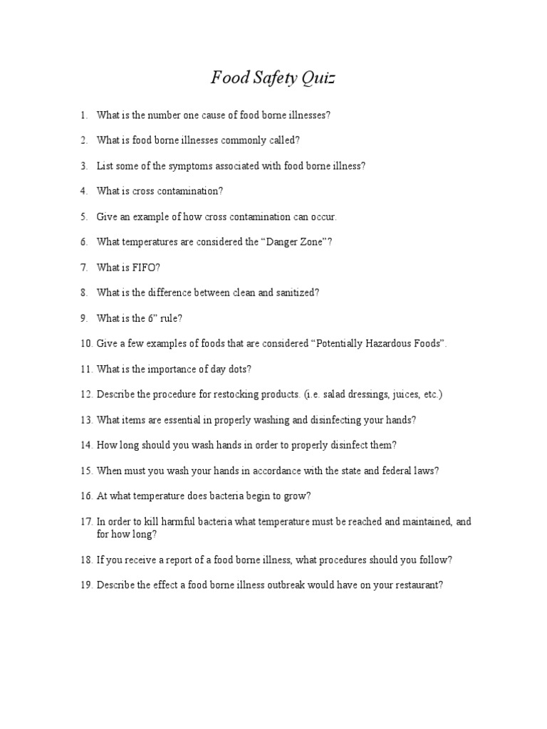 Food Safety Quiz Sample | PDF | Foodborne Illness | Foods