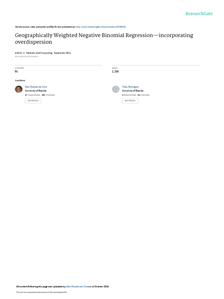 Geographically Weighted Negative Binomial Regression-Incorporating Overdispersion | PDF ...