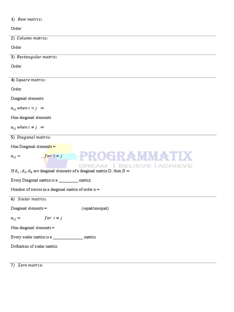 Matrices - Worksheet | PDF | Matrix (Mathematics) | Operator Theory