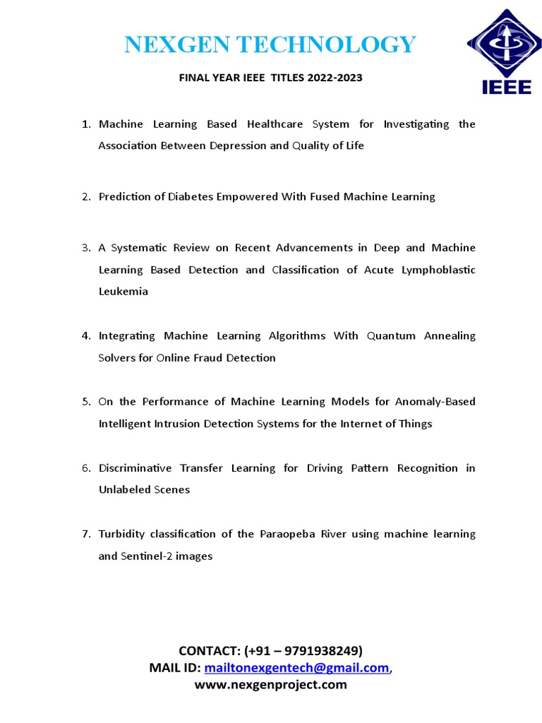 Ieee 2022-23 Machin Learning Title | PDF