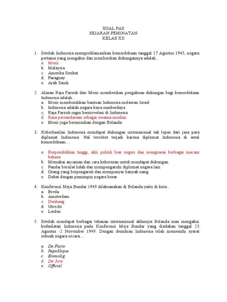 SOAL Sejarah Peminatan Kelas XII IIS | PDF