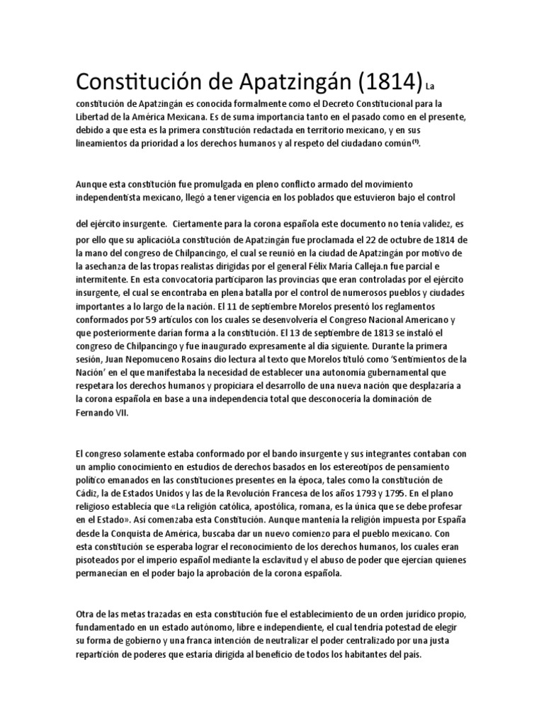 Resumen de la Constitución de Apatzingán 1814 | PDF | Gobierno