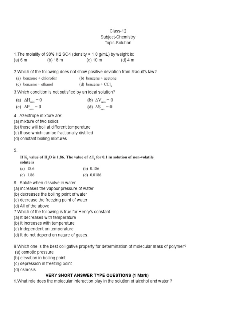 Chapter - 2 (Solution) | PDF | Solubility | Thermodynamics