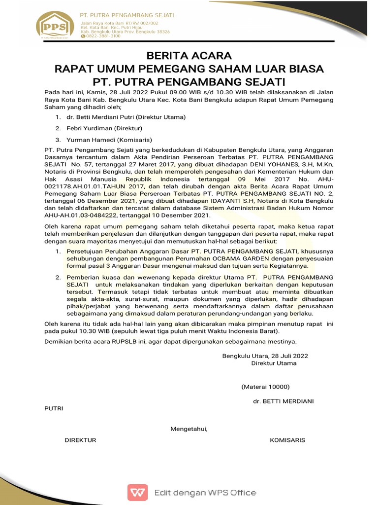 Surat Rups Pps Luar Biasa | PDF