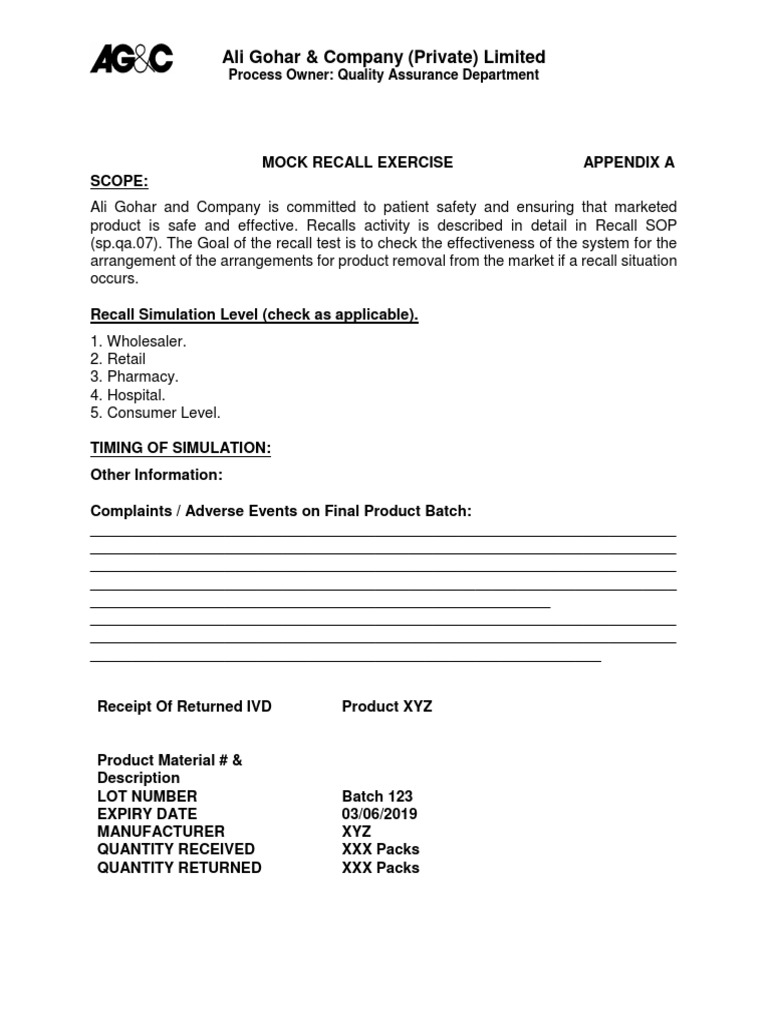 ANNEXURE A&B of Product Recall | PDF | Business | Technology & Engineering